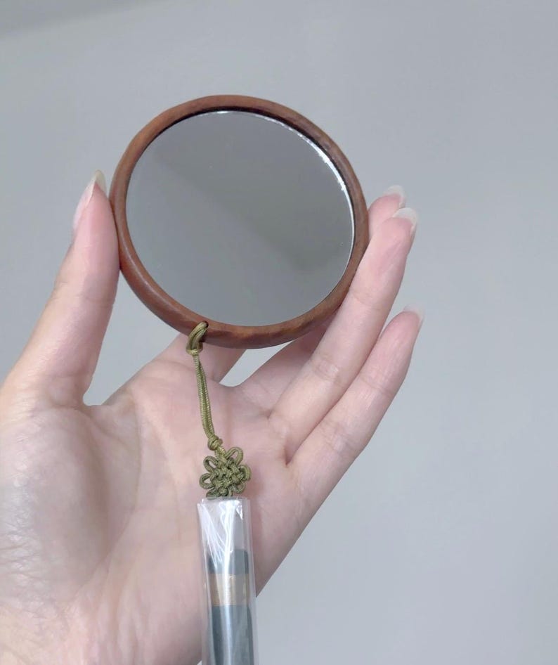 Hand Carved Wooden Lotus Mirror With Tassel – Portable Pocket Mirror - Etsy