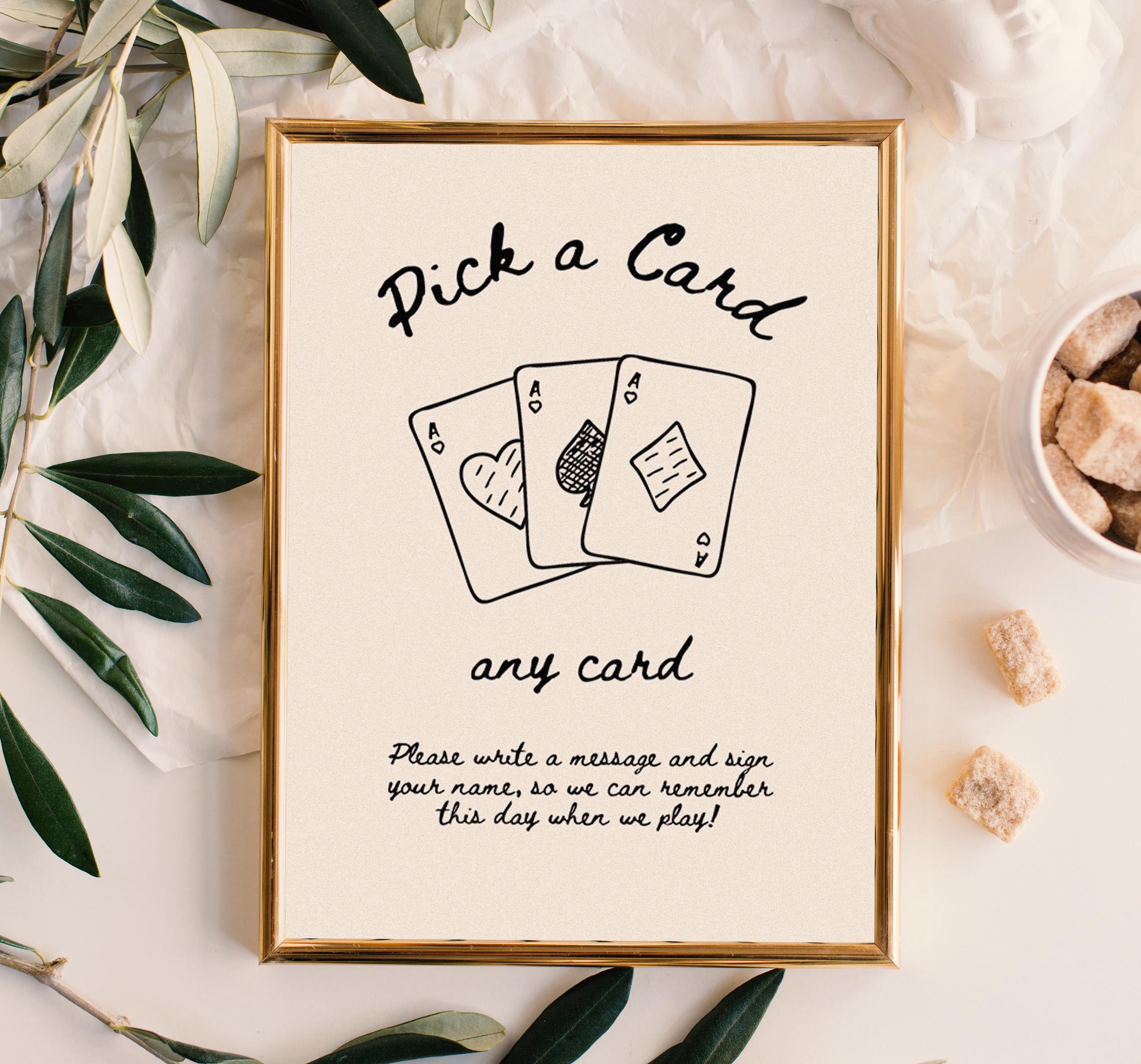 Vintage Wedding Playing Cards Sign Template, Hand Drawn Wedding Pick A ...