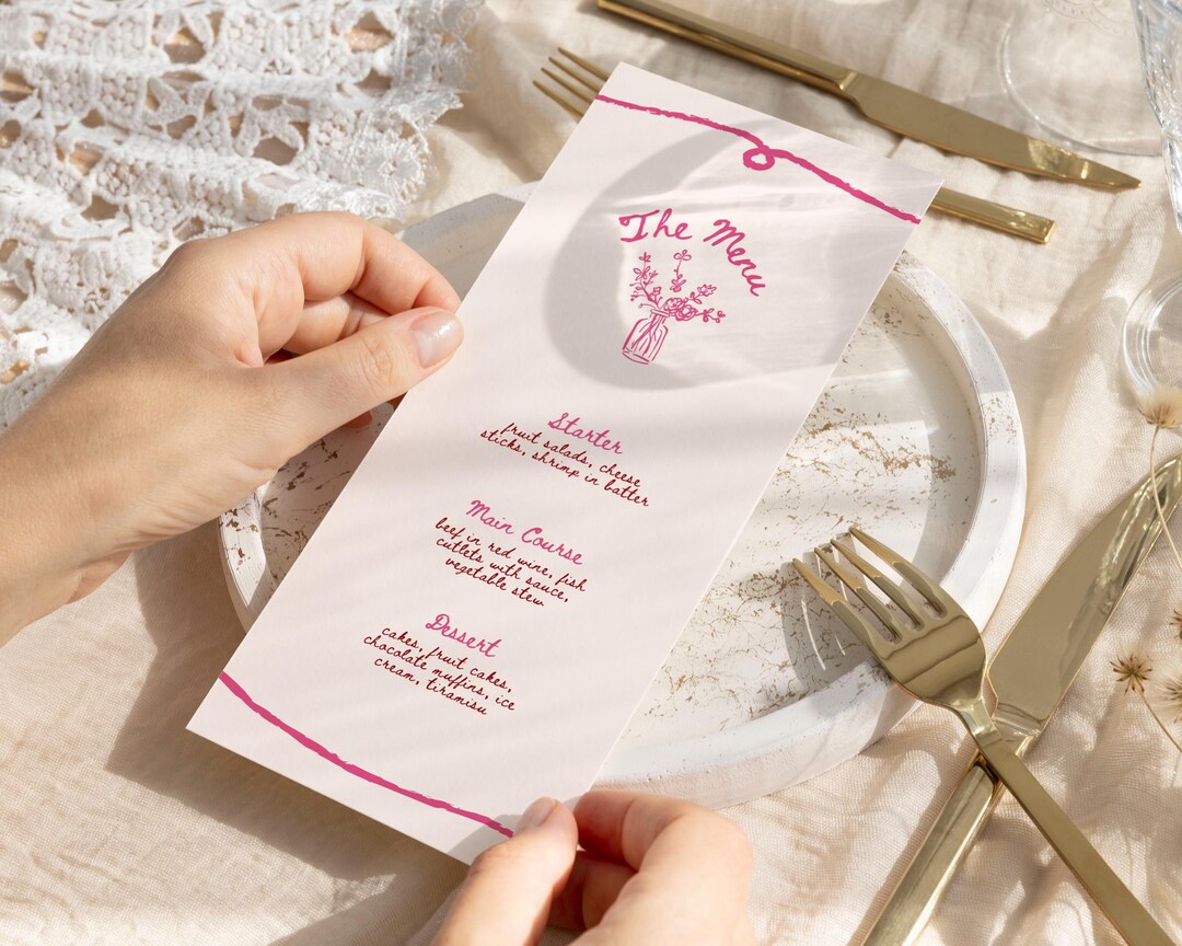 Pink Floral Bridal Shower Menu Cards Template, Whimsical Bridal Shower ...