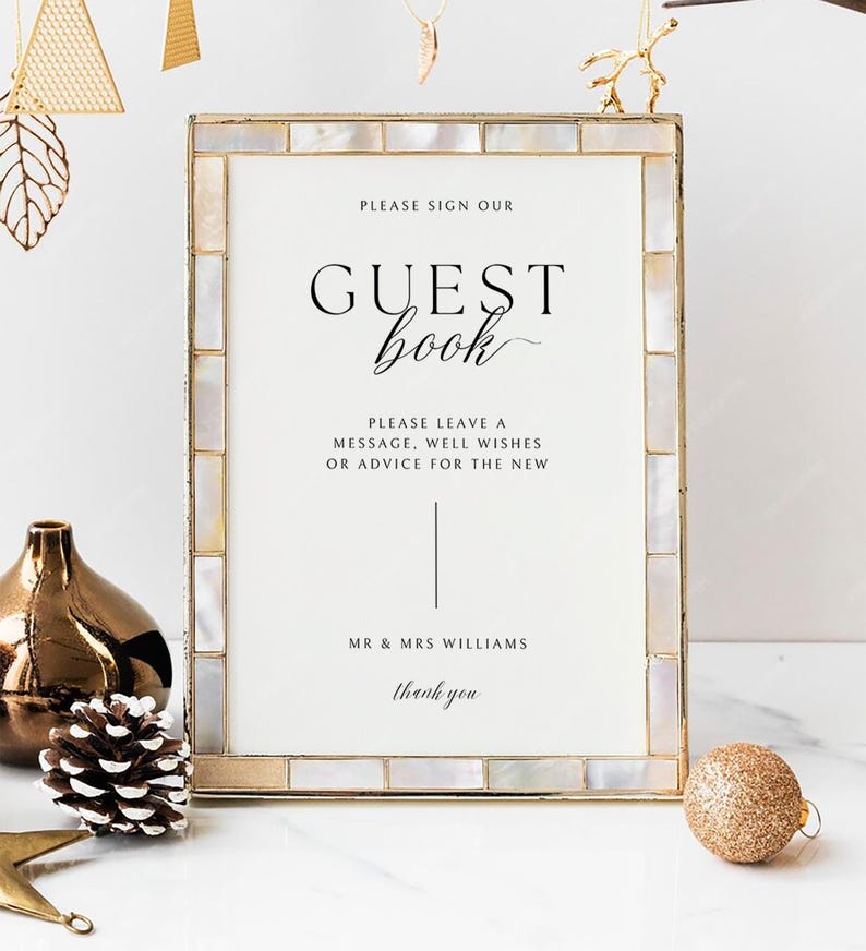 Modern Wedding Guest Book Sign Template, Please Sign Our Guestbook ...