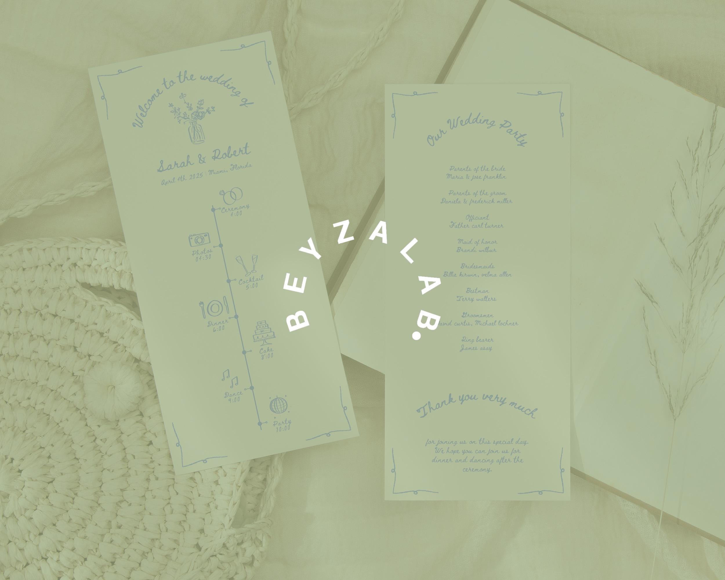 Vintage Wedding Program Template, Hand Drawn Wedding Day Timeline, Order of Service, Whimsical ...