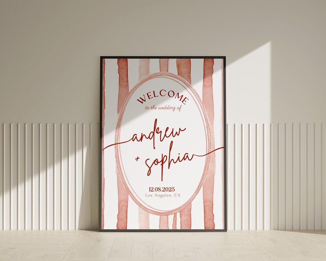 Fall Wedding Welcome Signage Template, Terracotta Striped Rustic ...