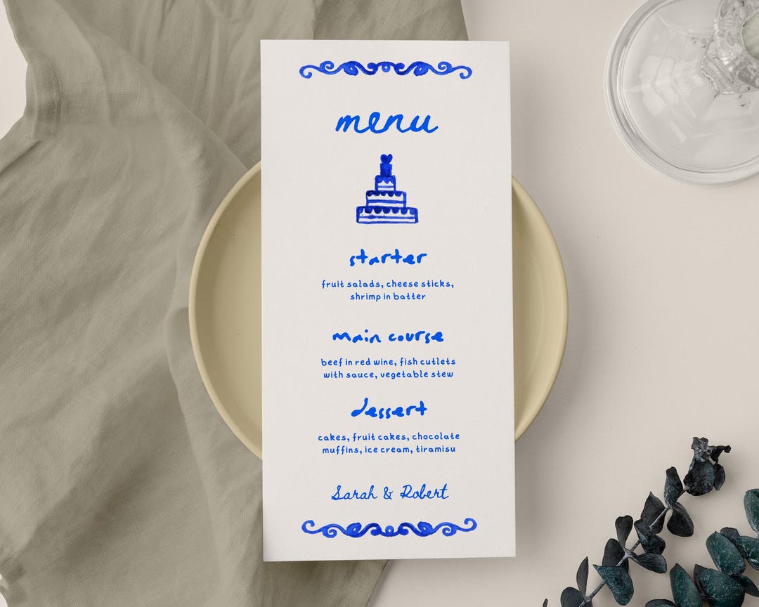 Whimsical Wedding Menu Cards Template, Hand Drawn Wedding Menu Cards ...