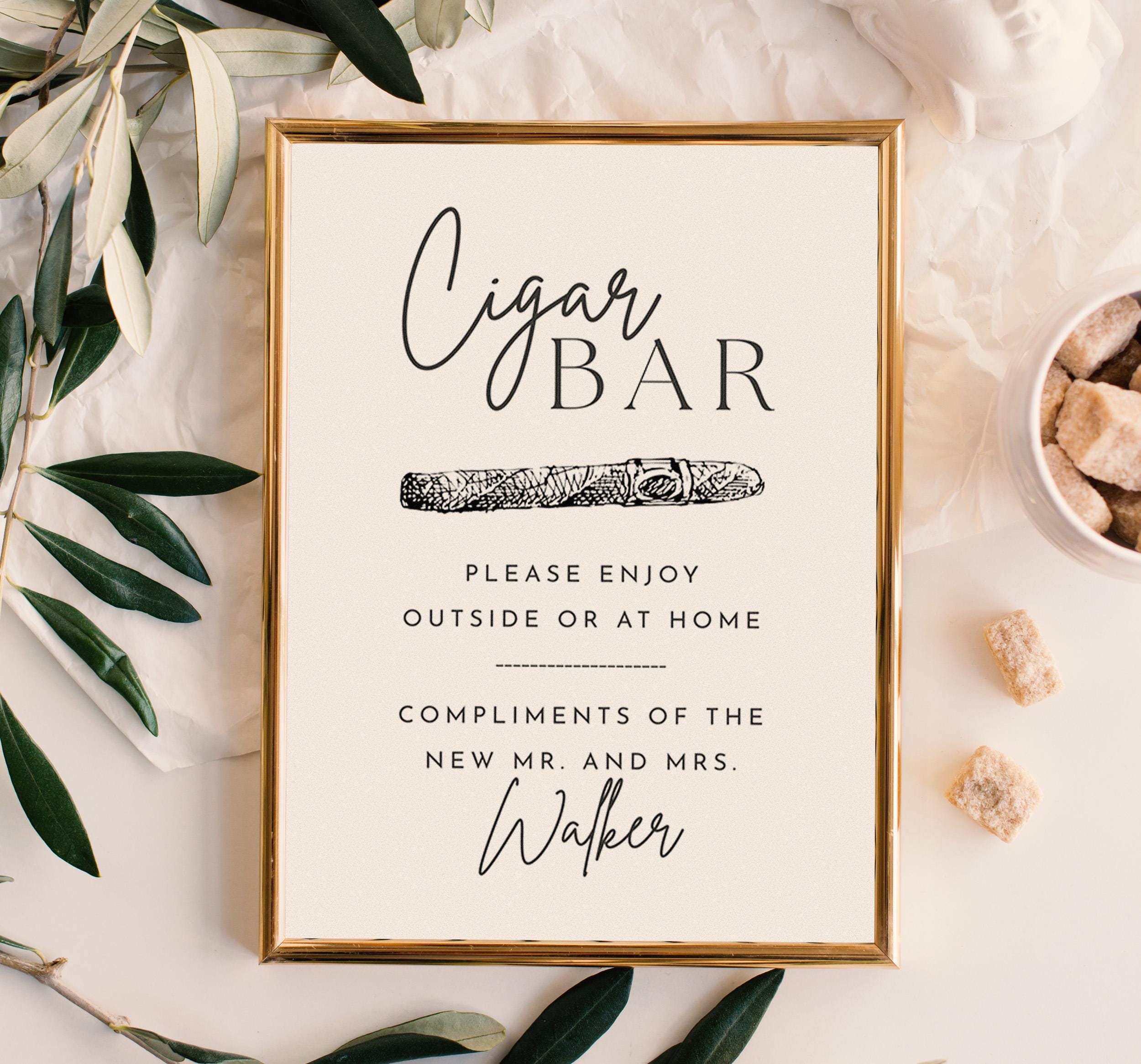 Vintage Cigar Bar Sign Template, Wedding Cigar Bar Sign, Cigar Station ...