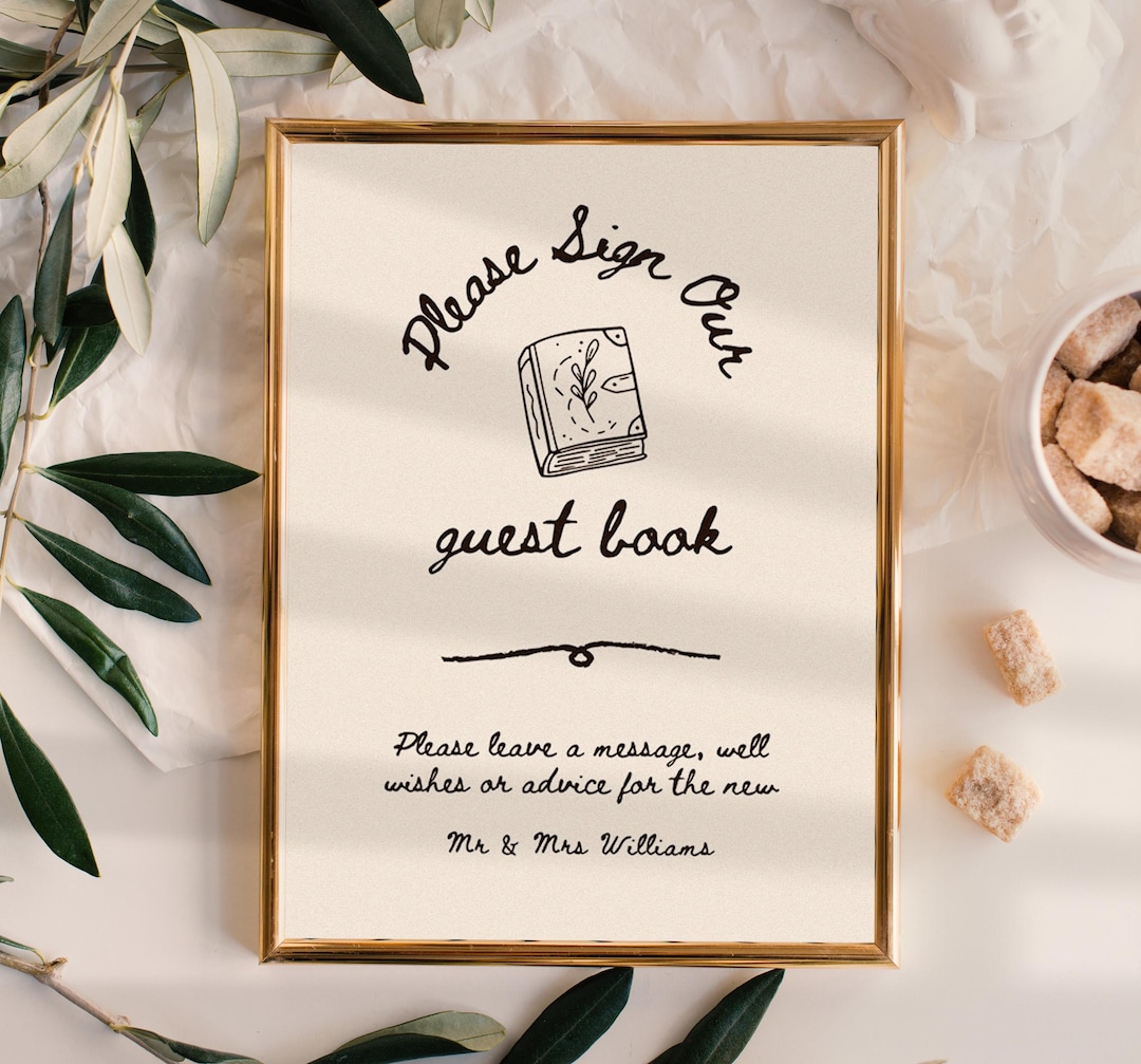 Hand Drawn Wedding Guest Book Sign, Vintage Wedding Guest Book Sign ...