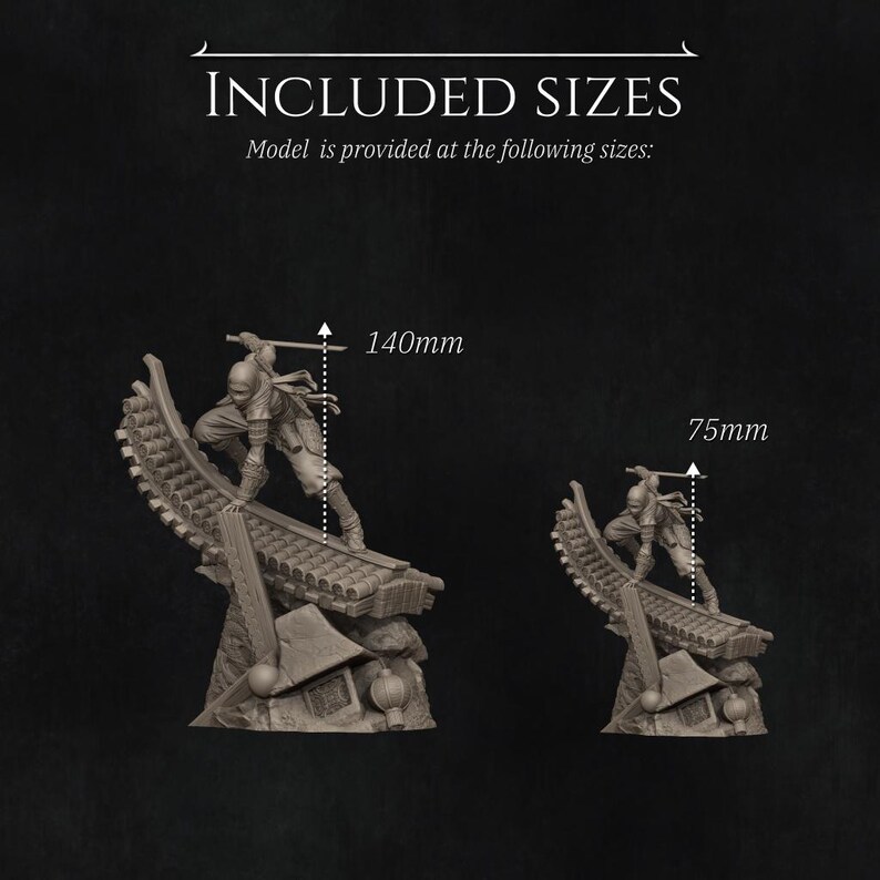 Shizuka Rooftop Ninja | 3D Printed Resin Miniature Statue | 75mm ...