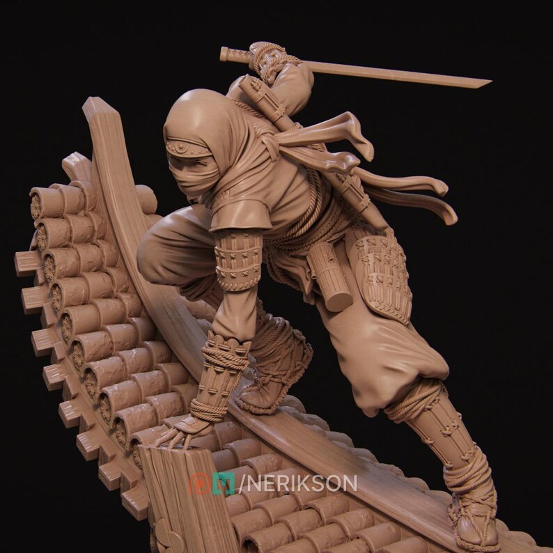 Shizuka Rooftop Ninja | 3D Printed Resin Miniature Statue | 75mm ...