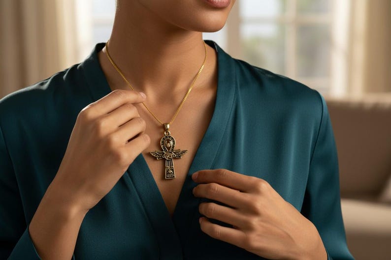 Gold Ankh Necklace, Ancient Egyptian Pendant, Spiritual Protection ...