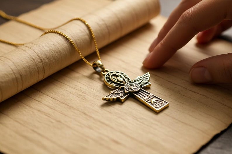 Gold Ankh Necklace, Ancient Egyptian Pendant, Spiritual Protection ...