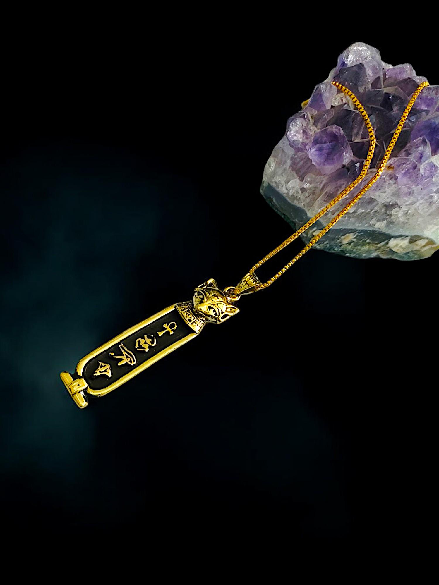 Gold Goddess Bastet the Cat Cartouche Necklace, Egyptian Jewelry, Gift ...