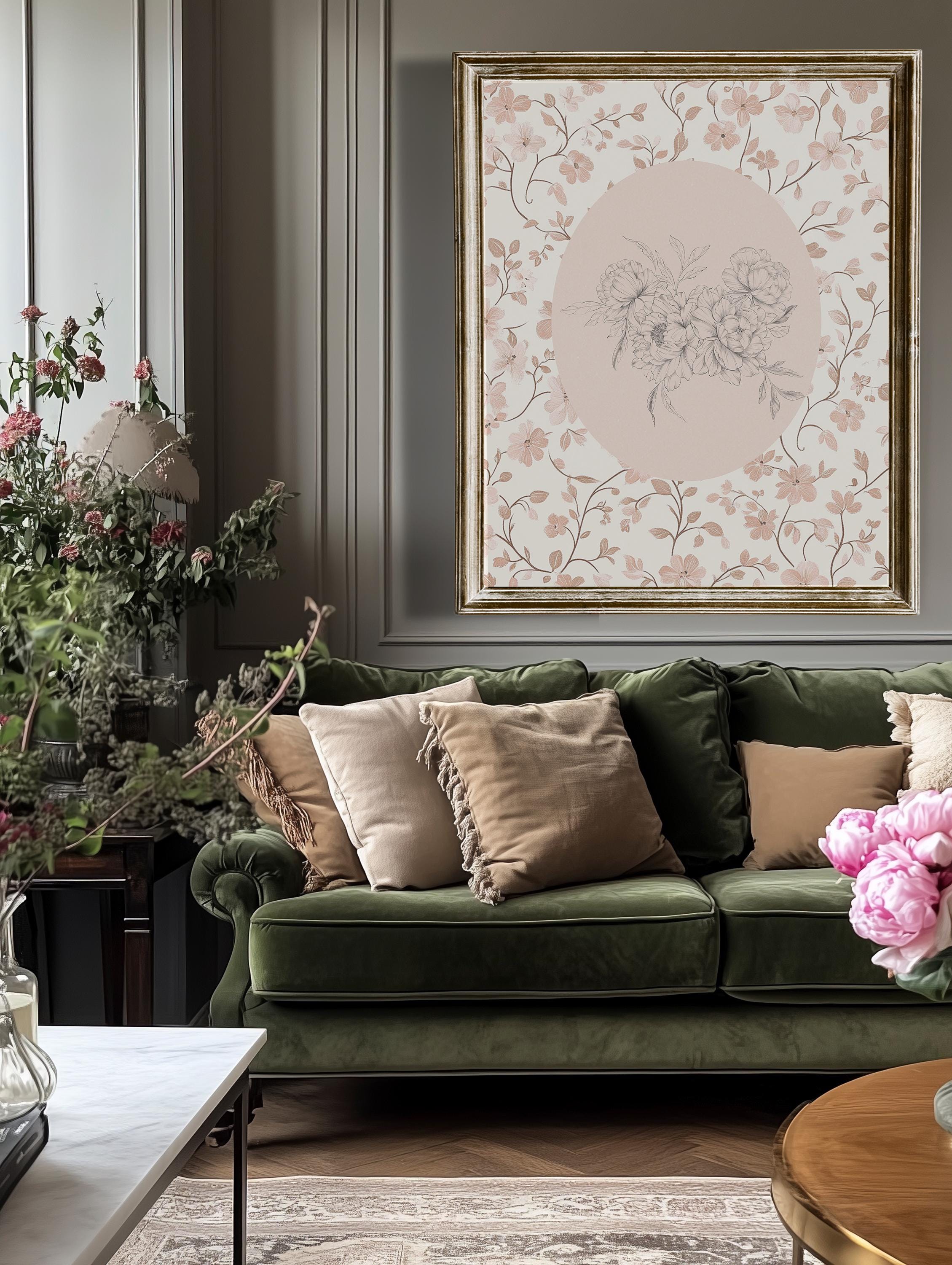 Dusty Rose Cottagecore Peony Print – Vintage Floral Wall Art With ...