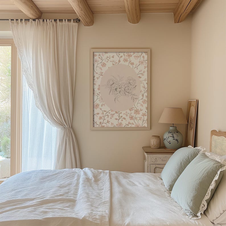 Dusty Rose Cottagecore Peony Print – Vintage Floral Wall Art With ...