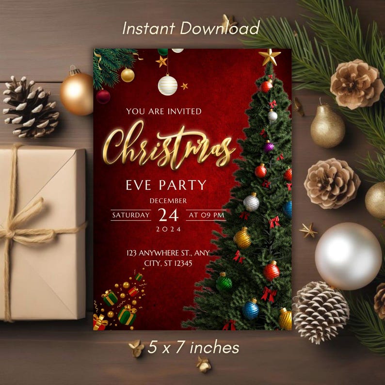Elegant Emerald Red and Green Christmas Party Invitation, Elegant ...