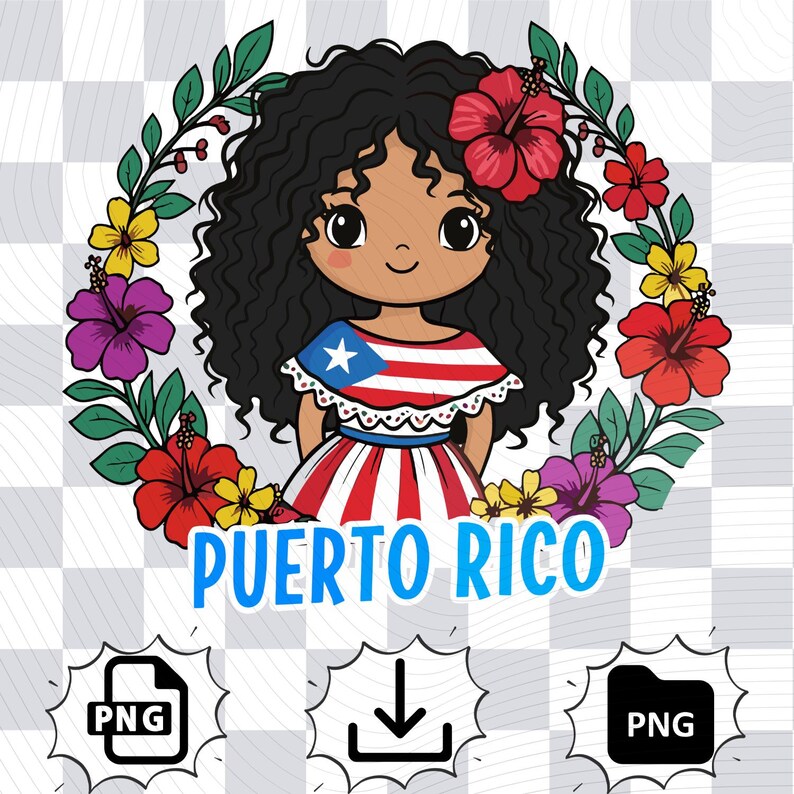 Puerto Rico Curly Girl PNG, Cute Island Pride Sublimation Design ...