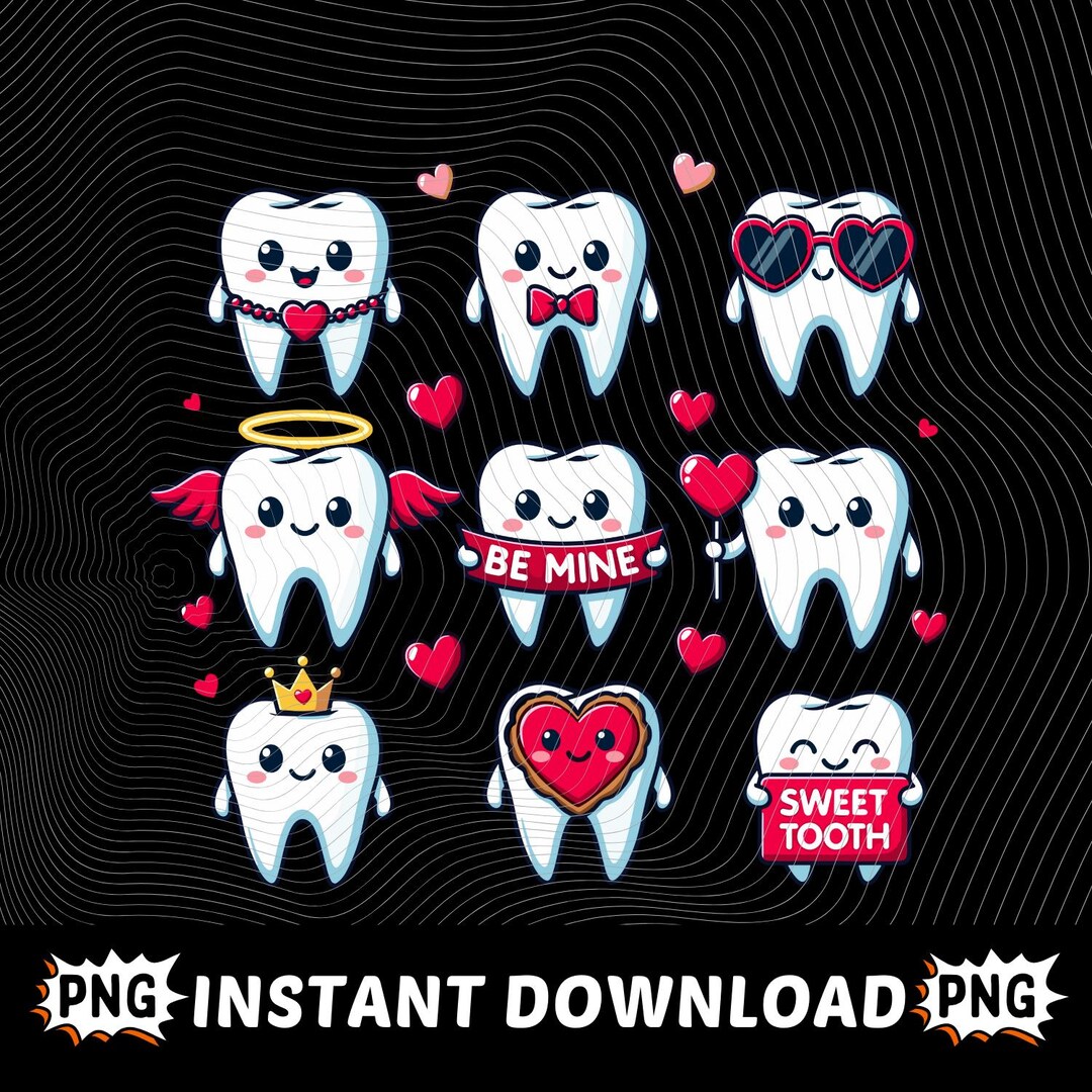 Valentine Tooth PNG, Cute Kawaii Tooth Clipart, Dental Valentine Design ...