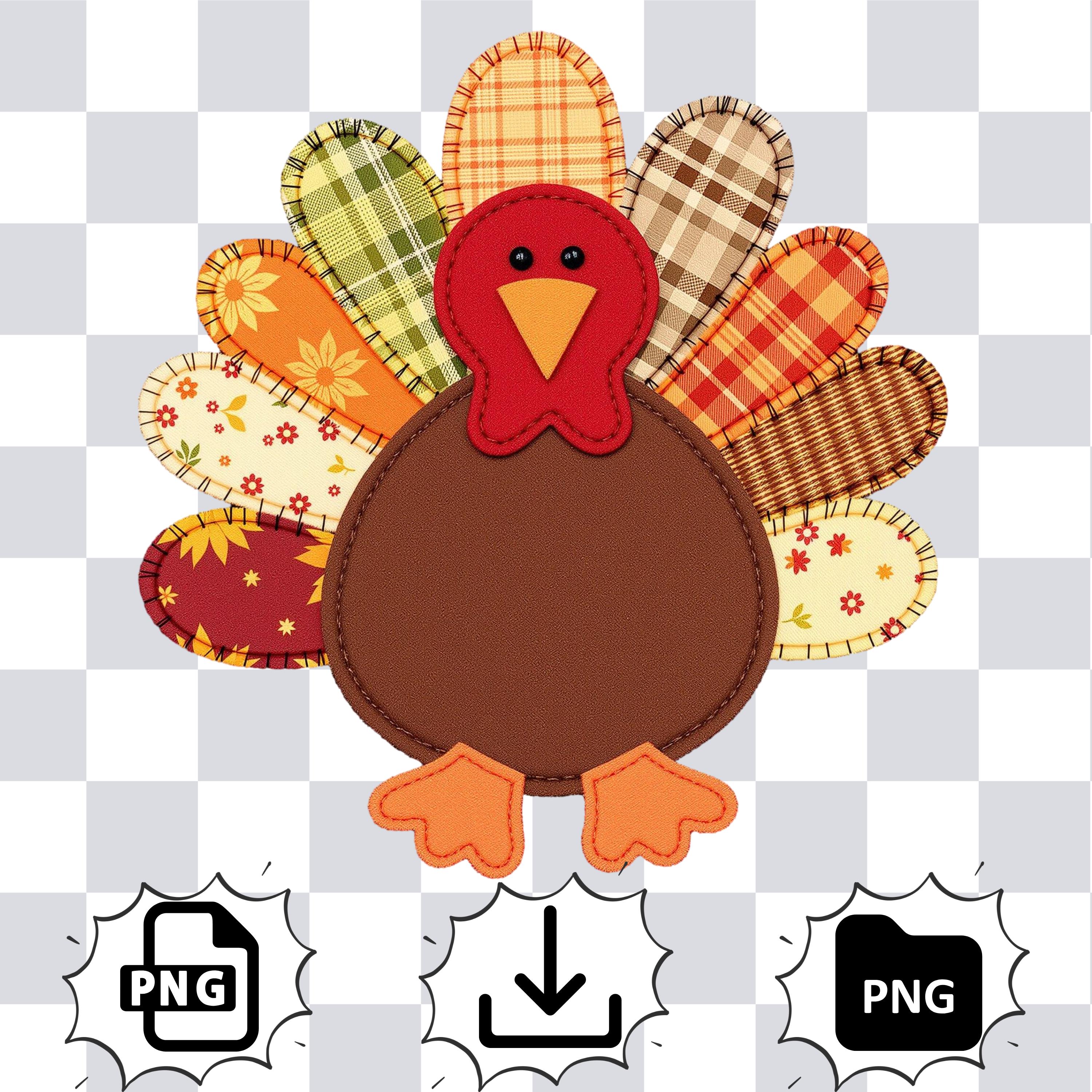 Patchwork Turkey PNG, Quilted Thanksgiving Turkey Clipart, Fall Harvest ...