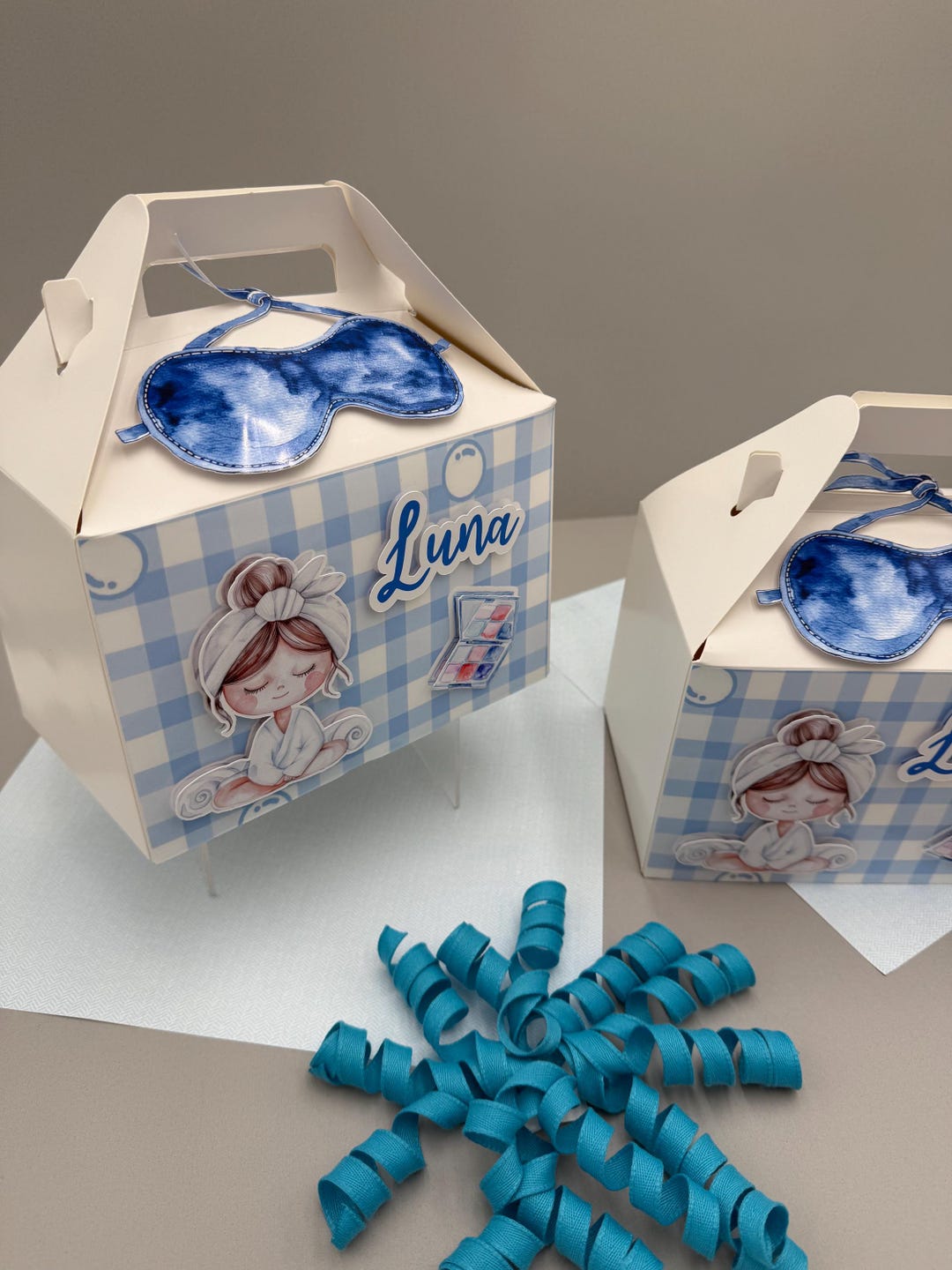 Personalized Spa Party Favor Box for Girls – Blue Sleepover Gift Box ...