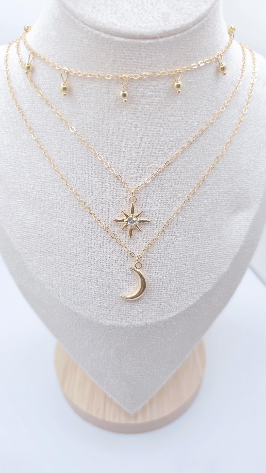 Celestial 3 Layer Star Moon Necklace Gold Tone - Etsy