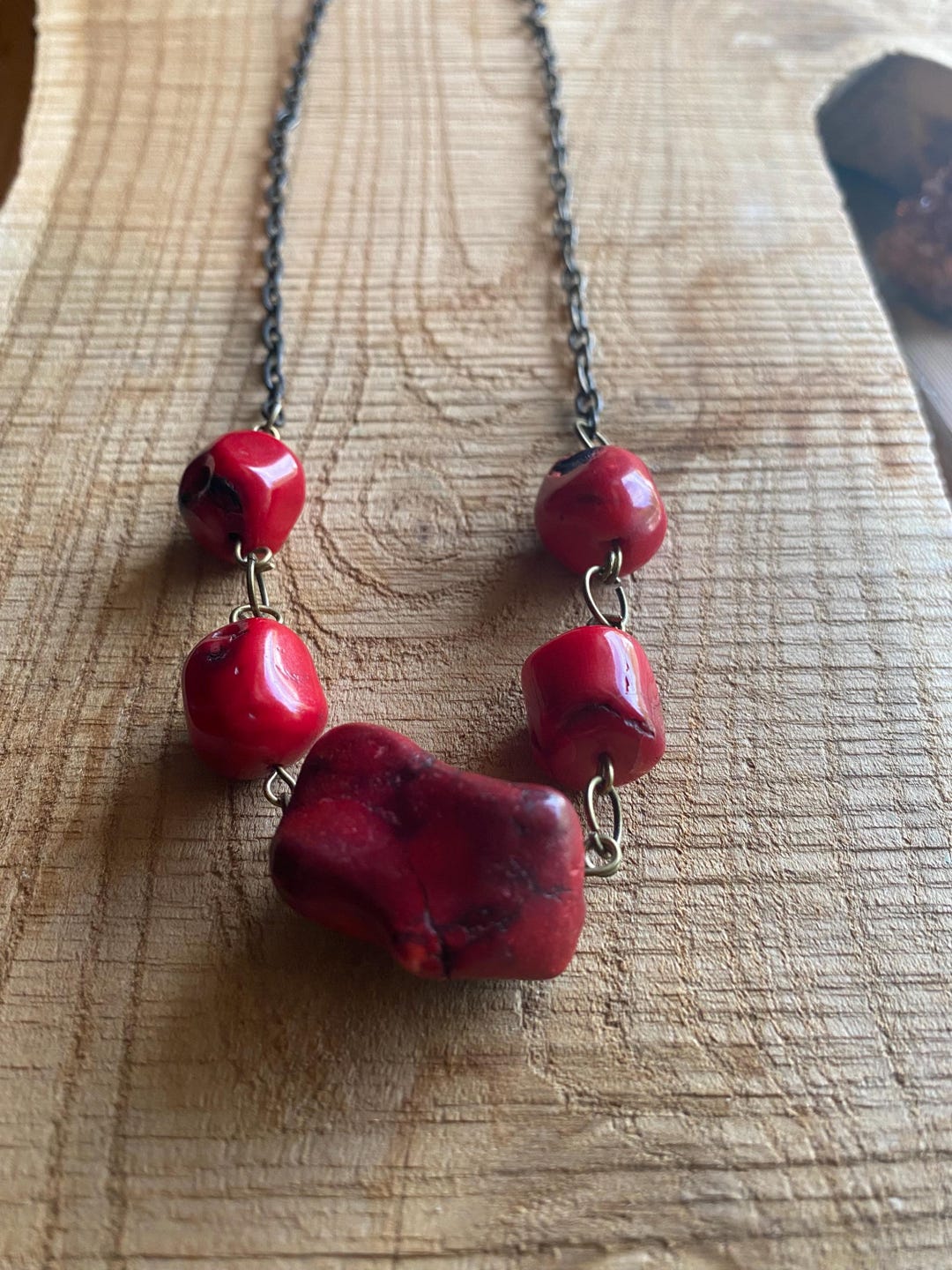 Simple Red Coral Necklace With Vintage Coral Beads - Etsy