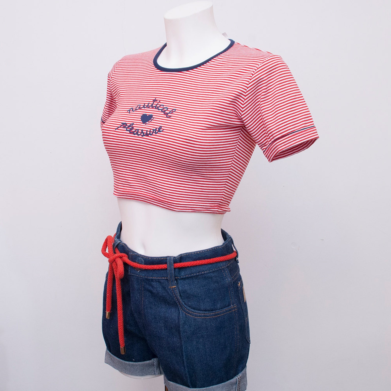 Crop Top NOS Vintage Red Striped Size S - Etsy