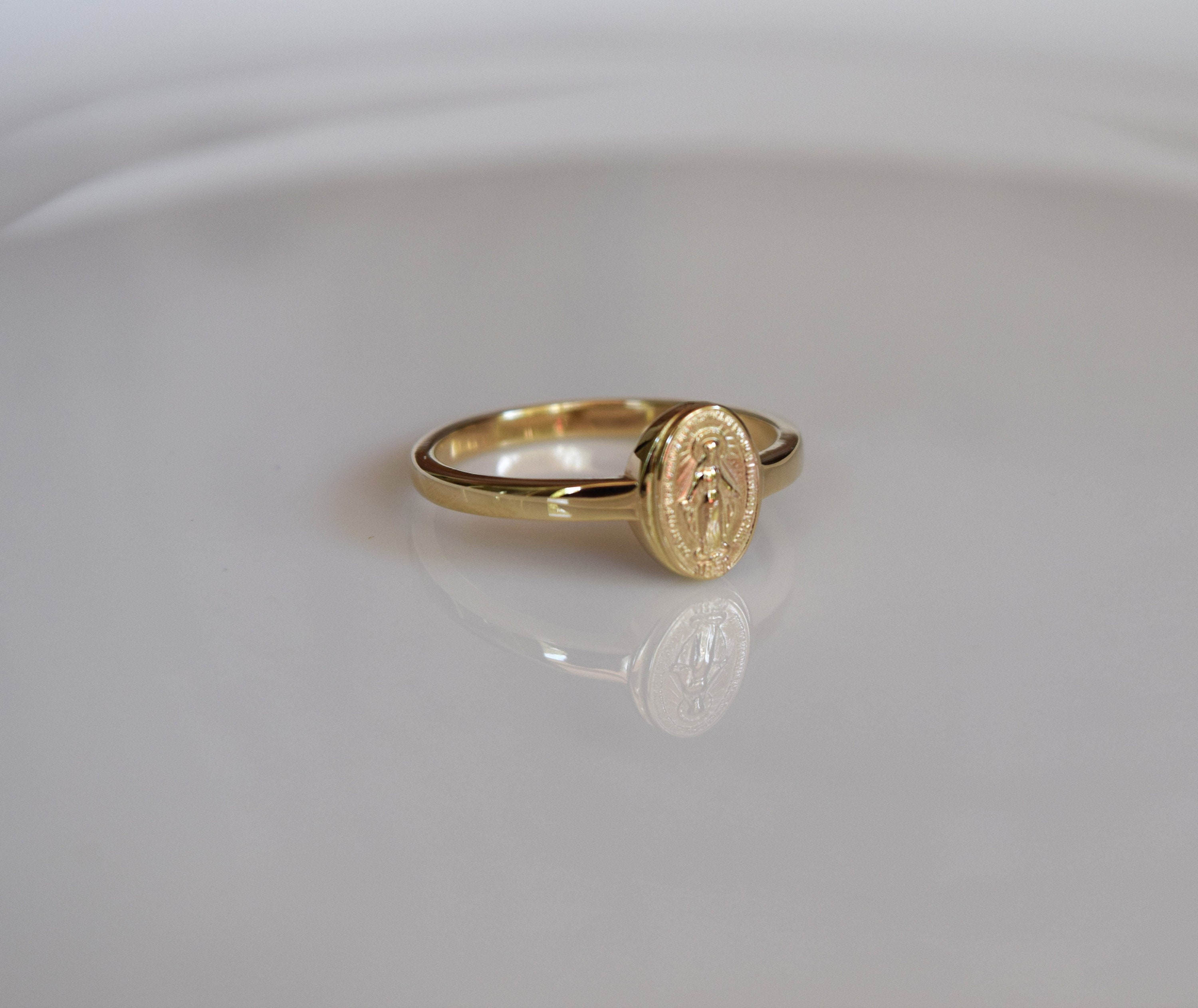 Miraculous Medal Ring Solid Gold 14kt Yellow Gold Ring - Etsy