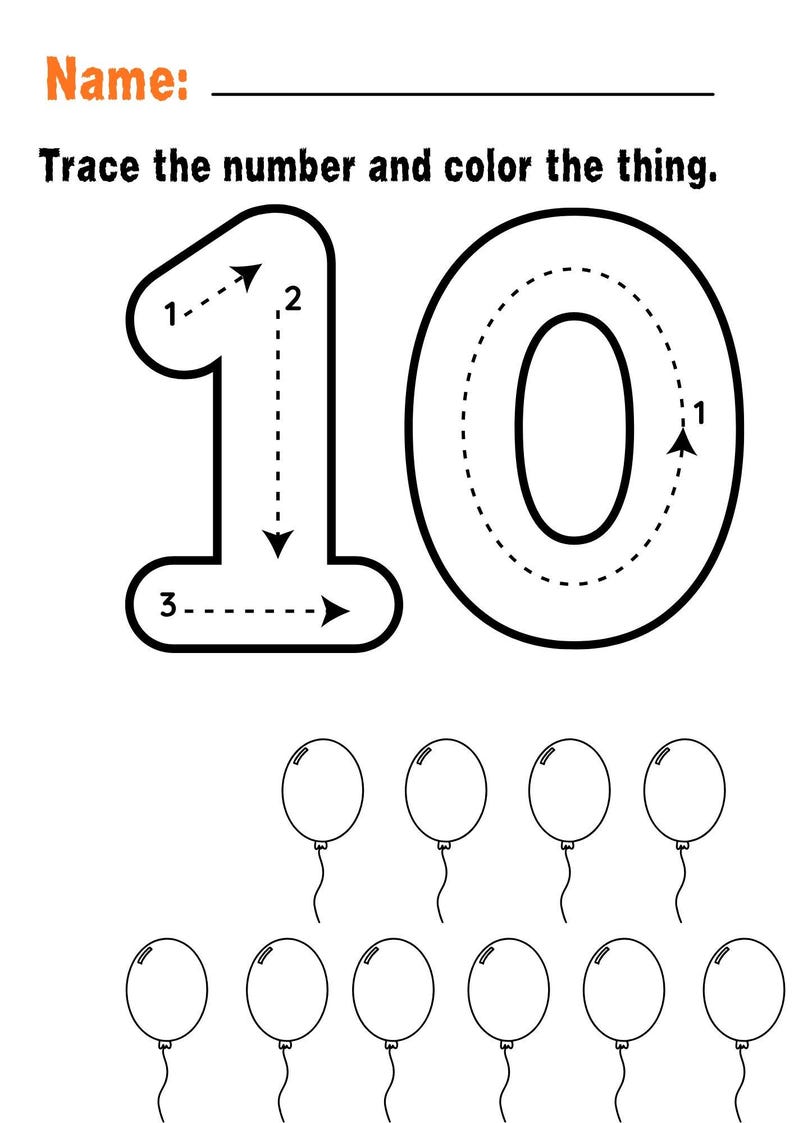 Number Tracing Worksheet 1 to 10 for Kids Printable | Preschool ...