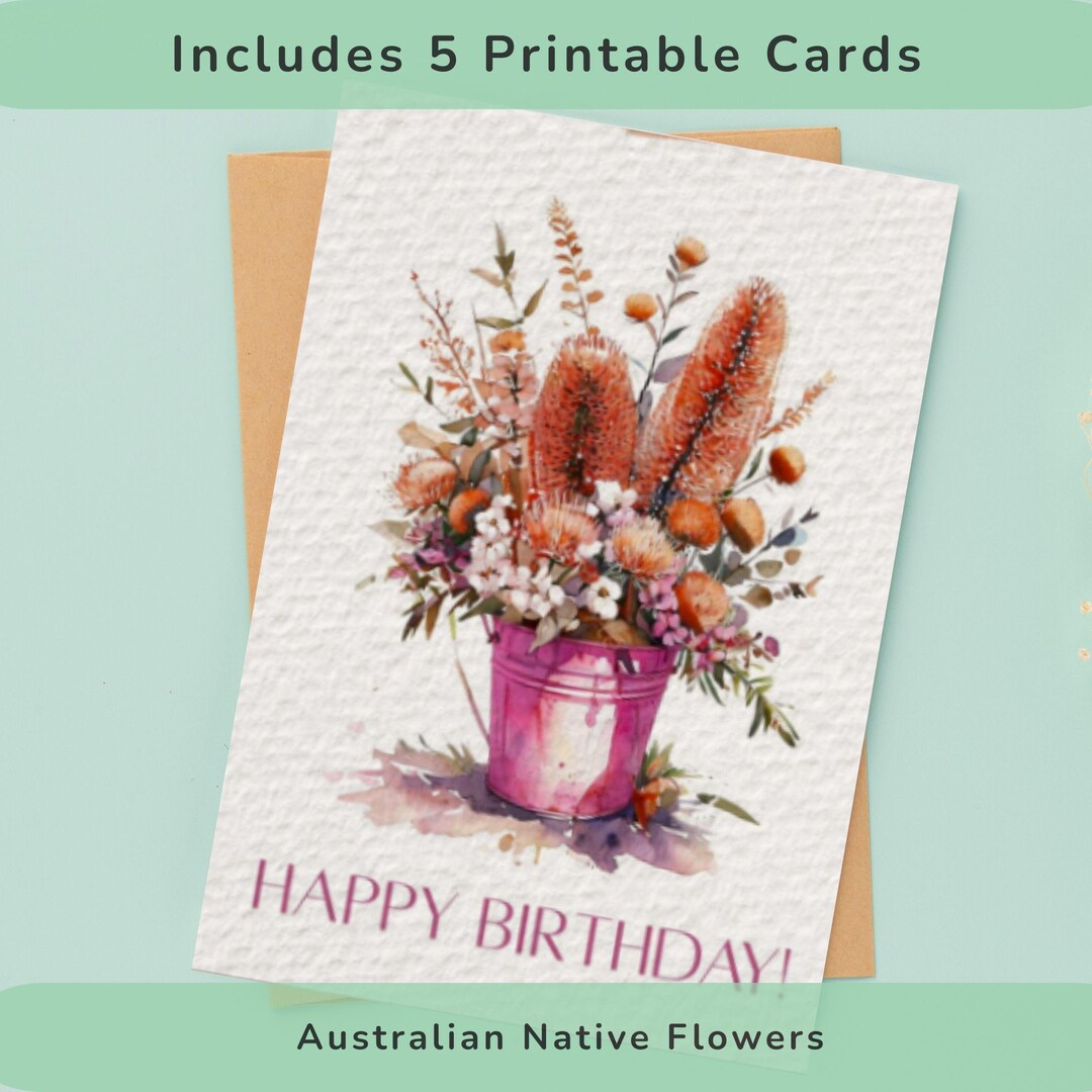 Australian Native Flowers Birthday Card Set: Printable Floral Cards ...