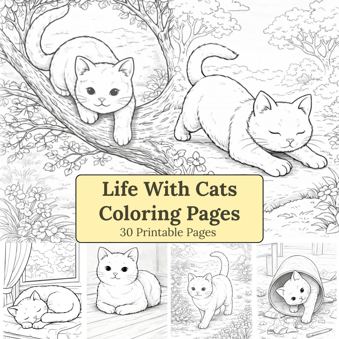 Cozy Cat Coloring Book | 30 Printable Shaded Pages (A4 PDF) - Etsy