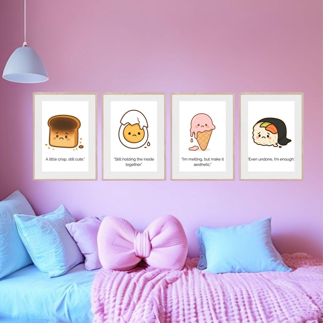 Funny Kawaii Food Wall Art Printable – Sad Sushi Roll, Toast, Ice Cream ...