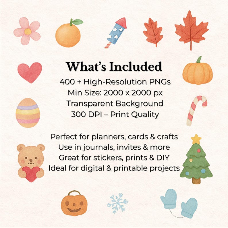 Four Seasons Watercolor Clipart Bundle: 400+ PNG Planner Stickers ...