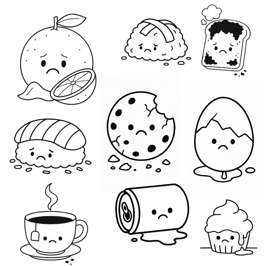 Food Undone Coloring Book – 25 Funny Sad Food Pages, Kawaii-inspired ...