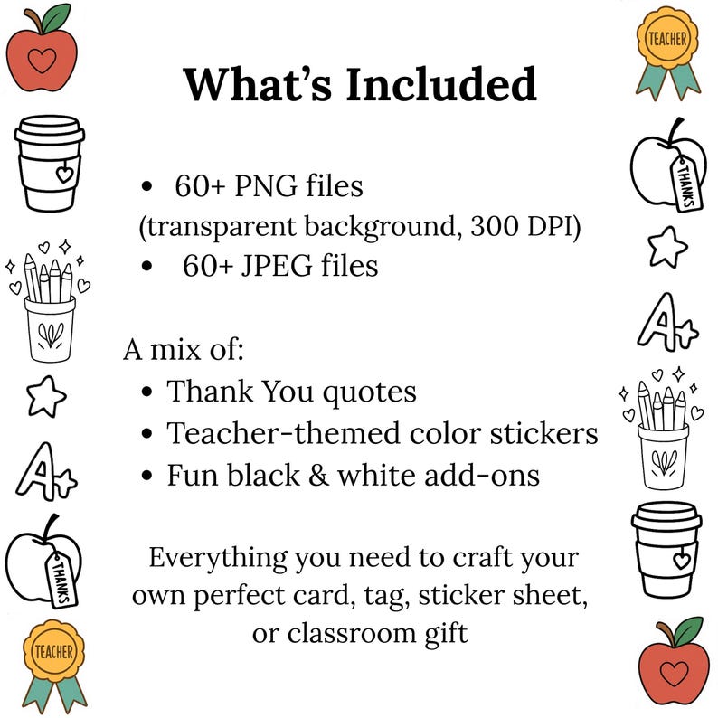 Teacher Thank You Clipart Bundle: Doodle Art, Stickers (PNG & JPEG ...