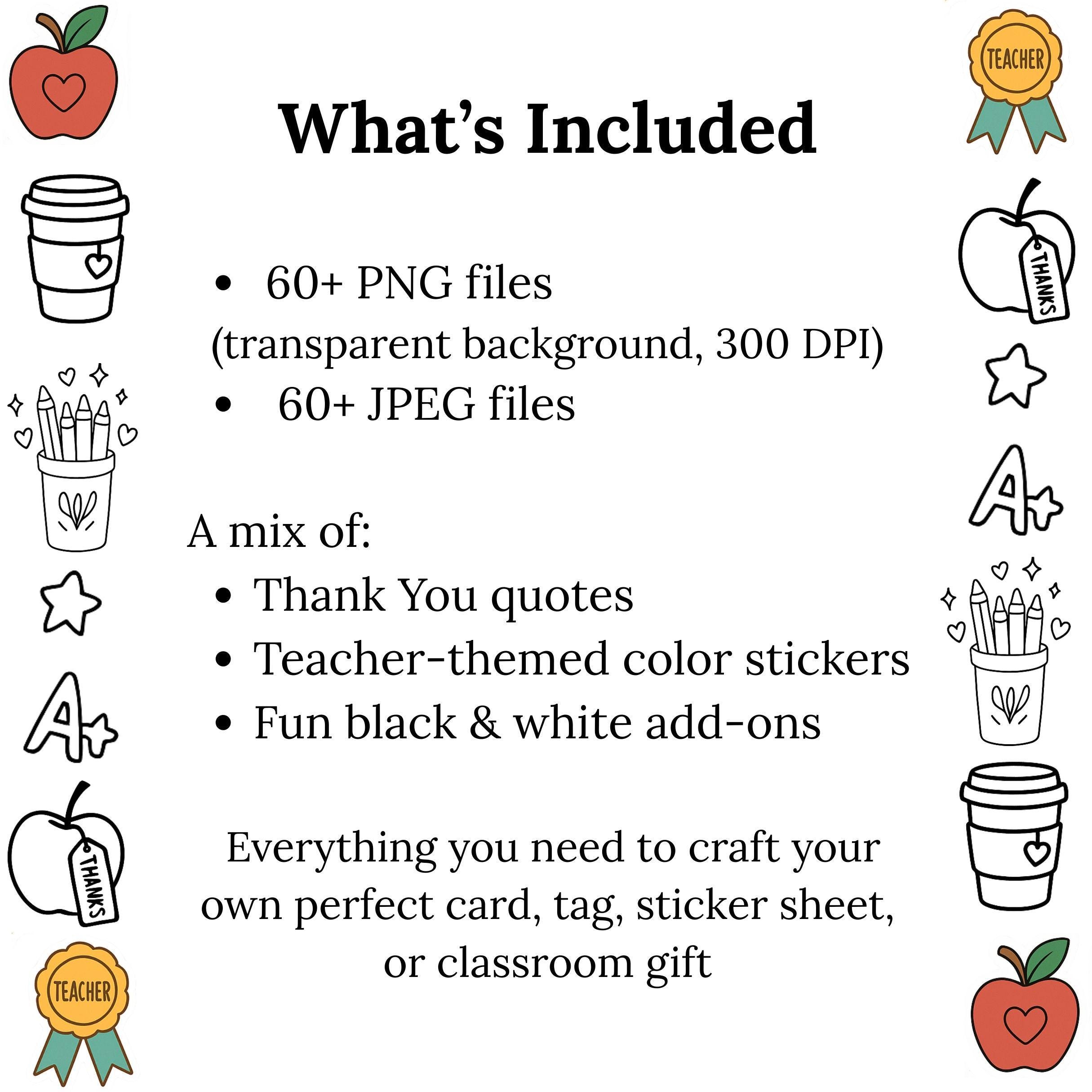 Teacher Thank You Clipart Bundle: Doodle Art, Stickers (PNG & JPEG ...