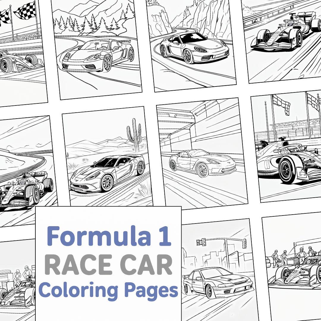 Race Car Coloring Book: Formula 1 Designs for Kids & Adults (75 Page ...
