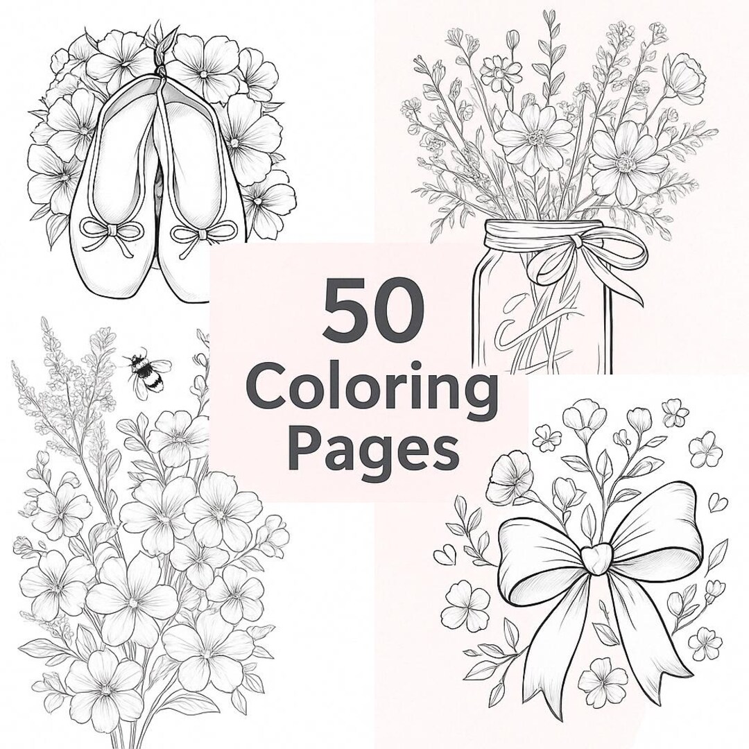 50 Cute, Coquette Colouring Pages | Bows, Florals, Hearts & Pretty ...