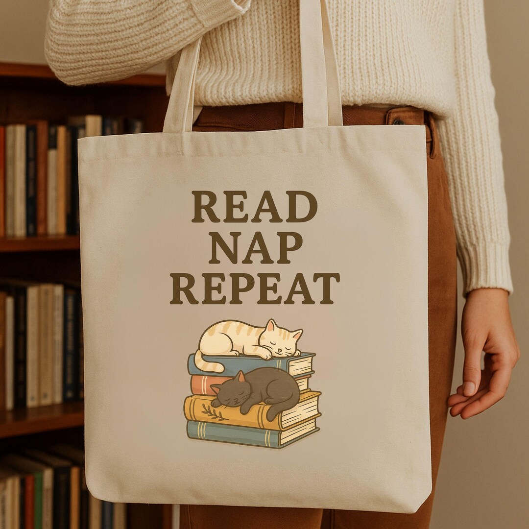 Cat Nap Book Tote Bag: Cozy Library Design, Cat Lover Gift - Etsy