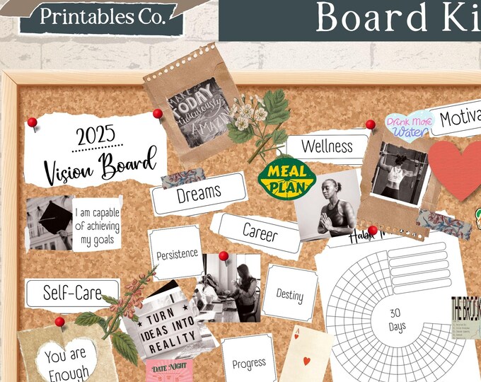 Printable Vision Board Kit | Minimalist Printable Vision Board Template ...