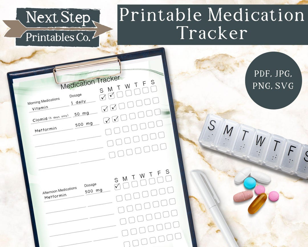 Green Weekly Medication Tracker Printable | Symptom Log, Pill Organizer ...
