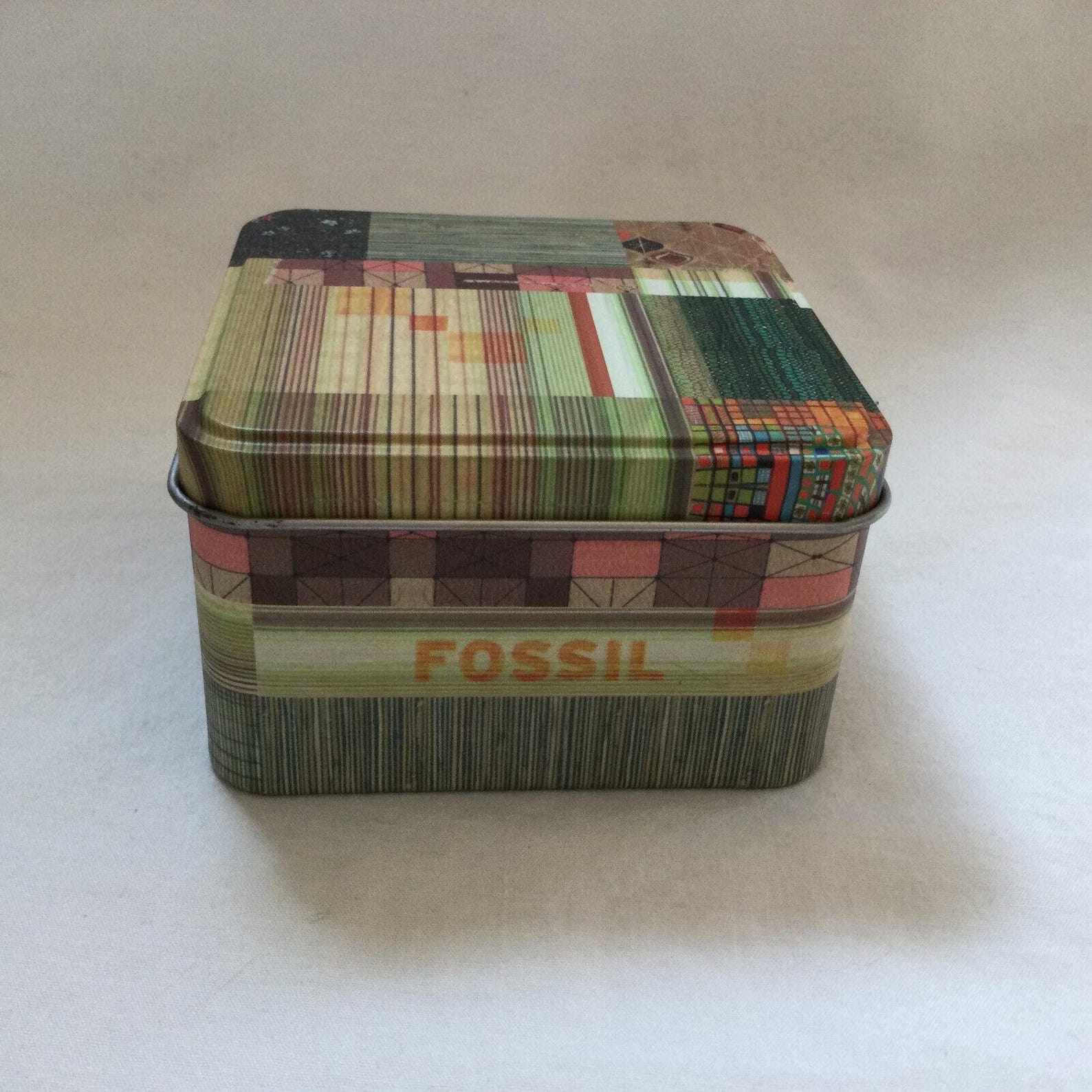 2002 Fossil Watch Wallet Empty Tin Metal Box Multicolor Patchwork ...