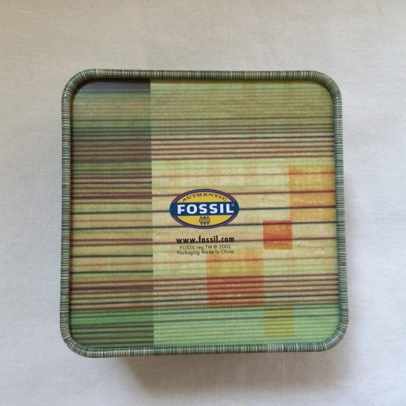 2002 Fossil Watch Wallet Empty Tin Metal Box Multicolor Patchwork ...