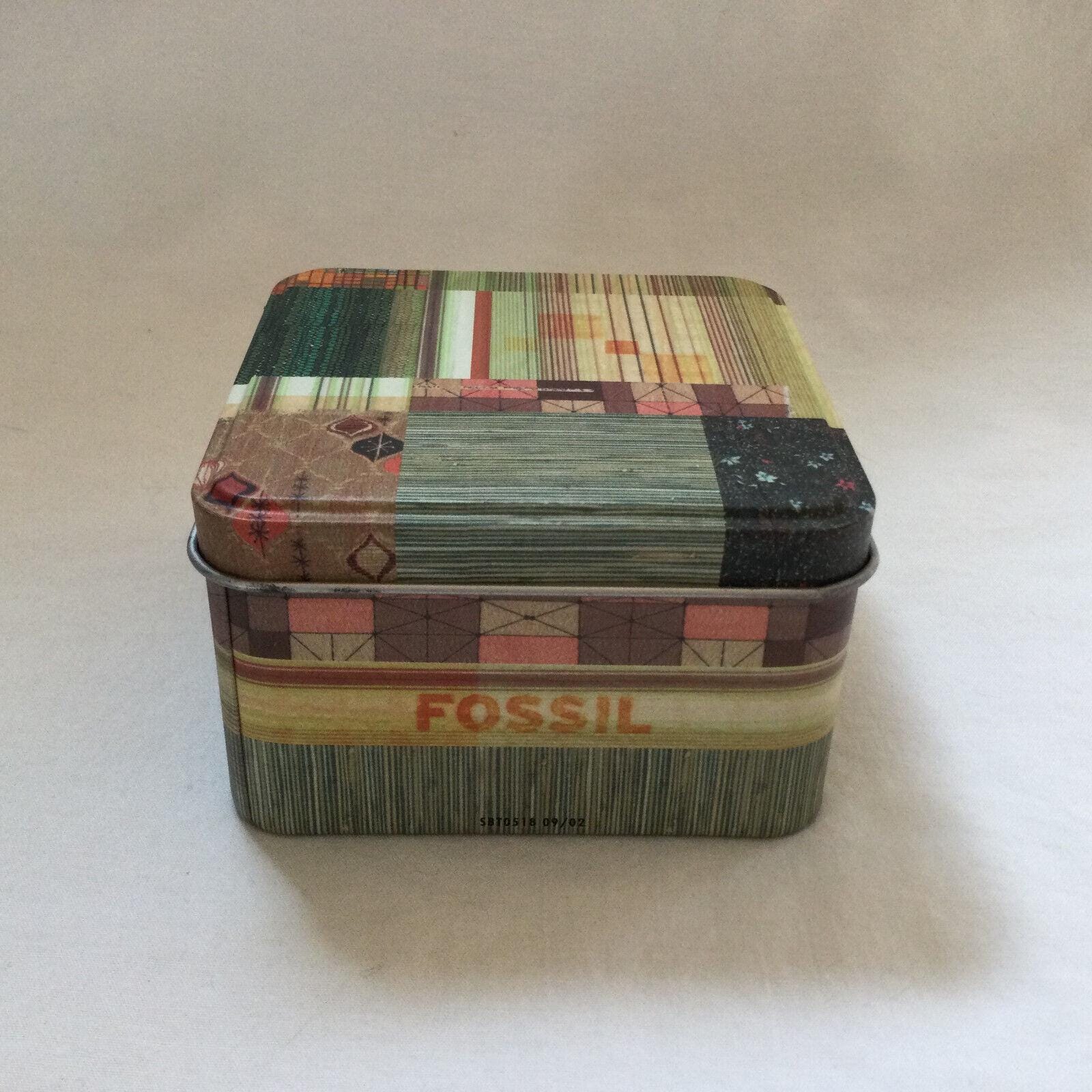 2002 Fossil Watch Wallet Empty Tin Metal Box Multicolor Patchwork ...