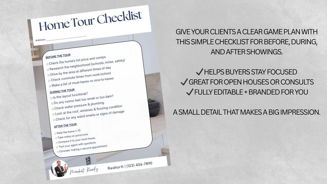 Home Tour Checklist for Buyers | Real Estate Canva Template | Editable ...