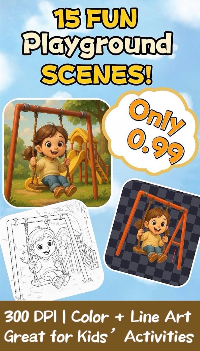 Playground Clipart for Preschool – 15 Printable Pngs in Color & Line ...