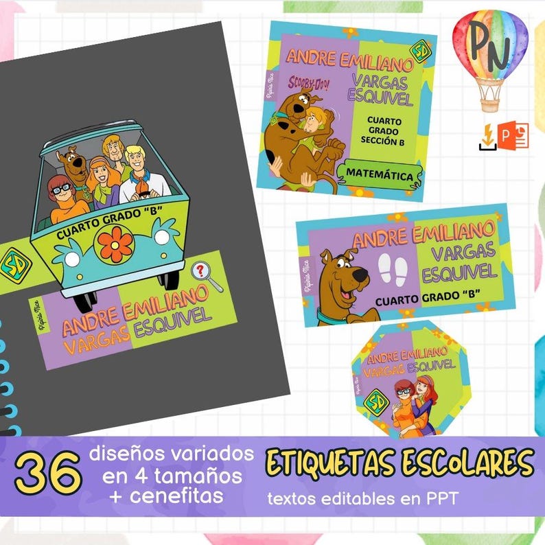 Editable School Labels, SCOOBY-DOO, Stickers, Personalized, Design ...