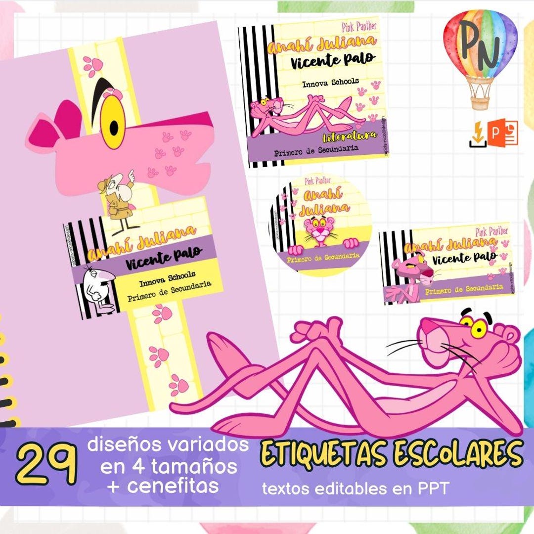 Editable Pink Panther School Labels, Colorful, Personalized, Fun, and Unique. Children's ...