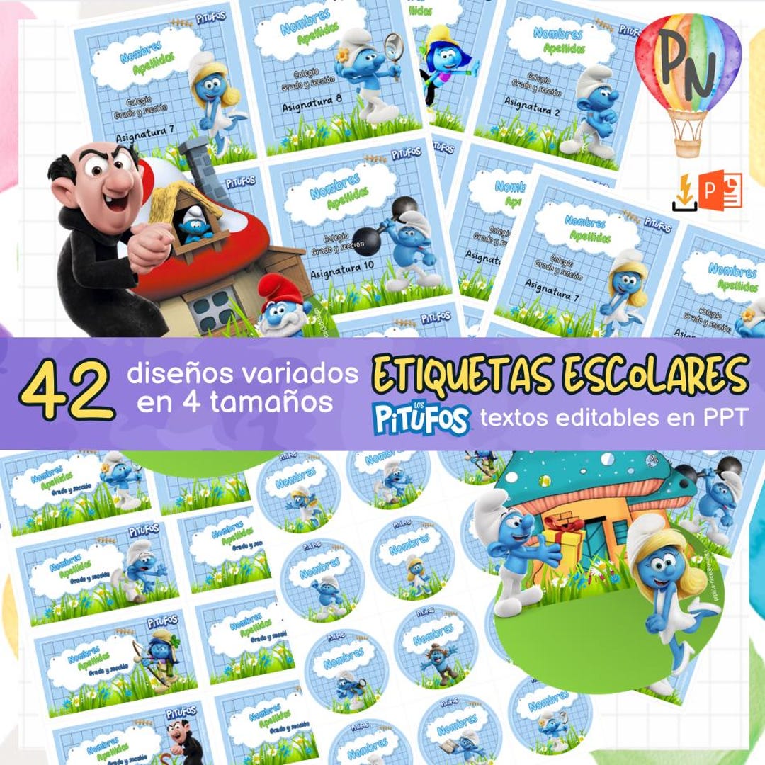 Editable School Labels Featuring the Smurfs Characters, Cute and Unique ...