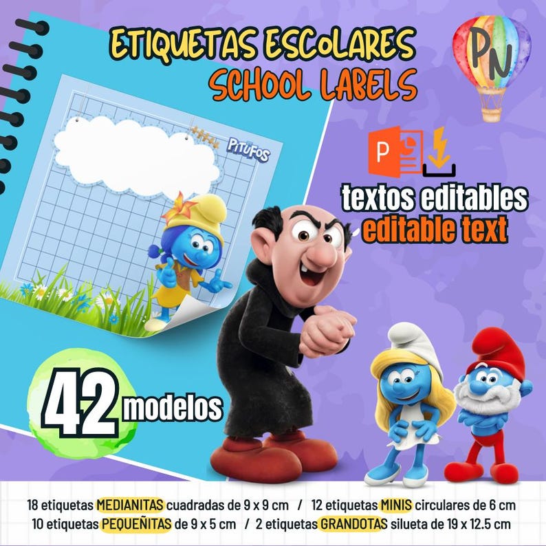 Editable School Labels Featuring the Smurfs Characters, Cute and Unique ...