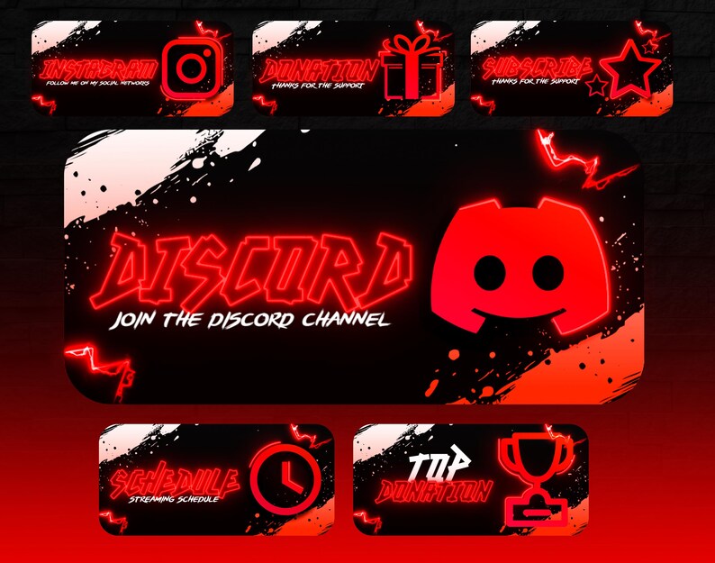 Profile Panel Pack - 19 Twitch and Kick Profile Panels - Neon Red Style ...