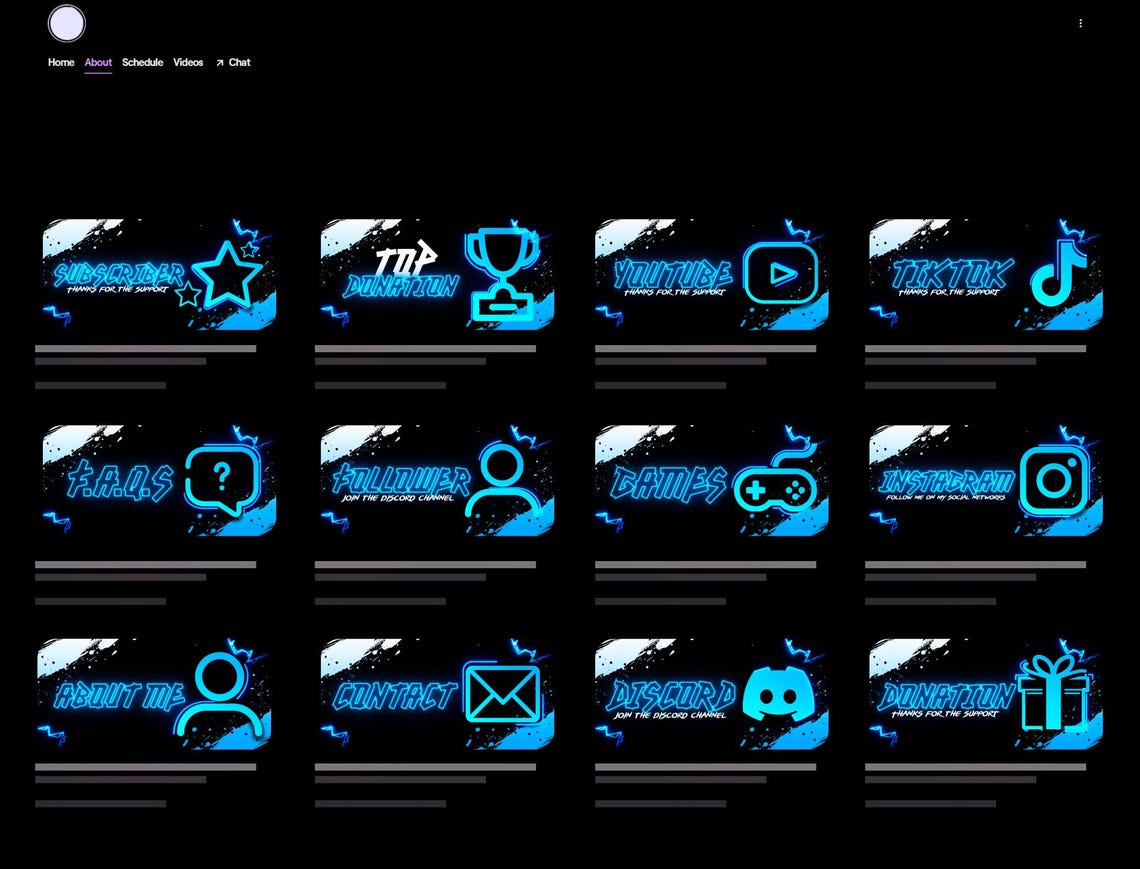 Profile Panel Pack - 19 Twitch and Kick Profile Panels - Neon Blue ...
