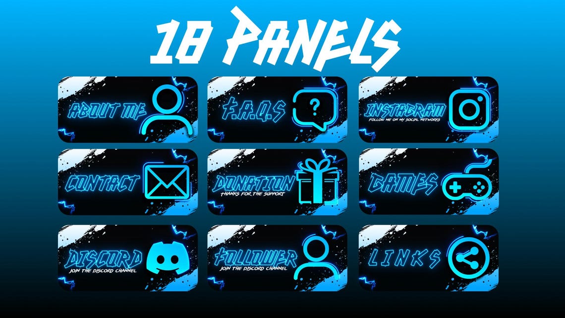 Profile Panel Pack - 19 Twitch and Kick Profile Panels - Neon Blue ...